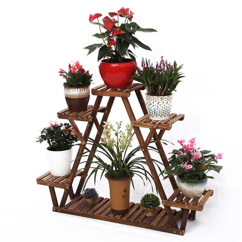Buy Fin Triangular Plant Stand Indoor Wooden Shelf 6Potted Flower ...