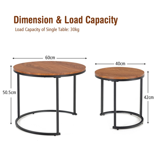 Buy Fine Store - Set of 2 Wooden Brown Round Nesting Coffee Tables ...