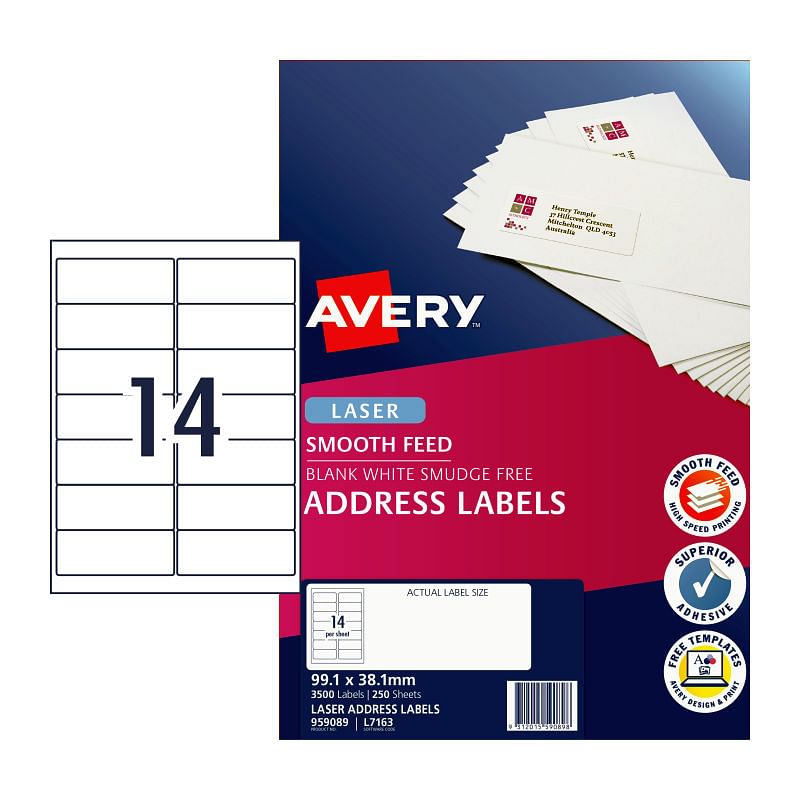 Buy Avery Laser Label L7163 14Up Pk250 [959089] - MyDeal Australia