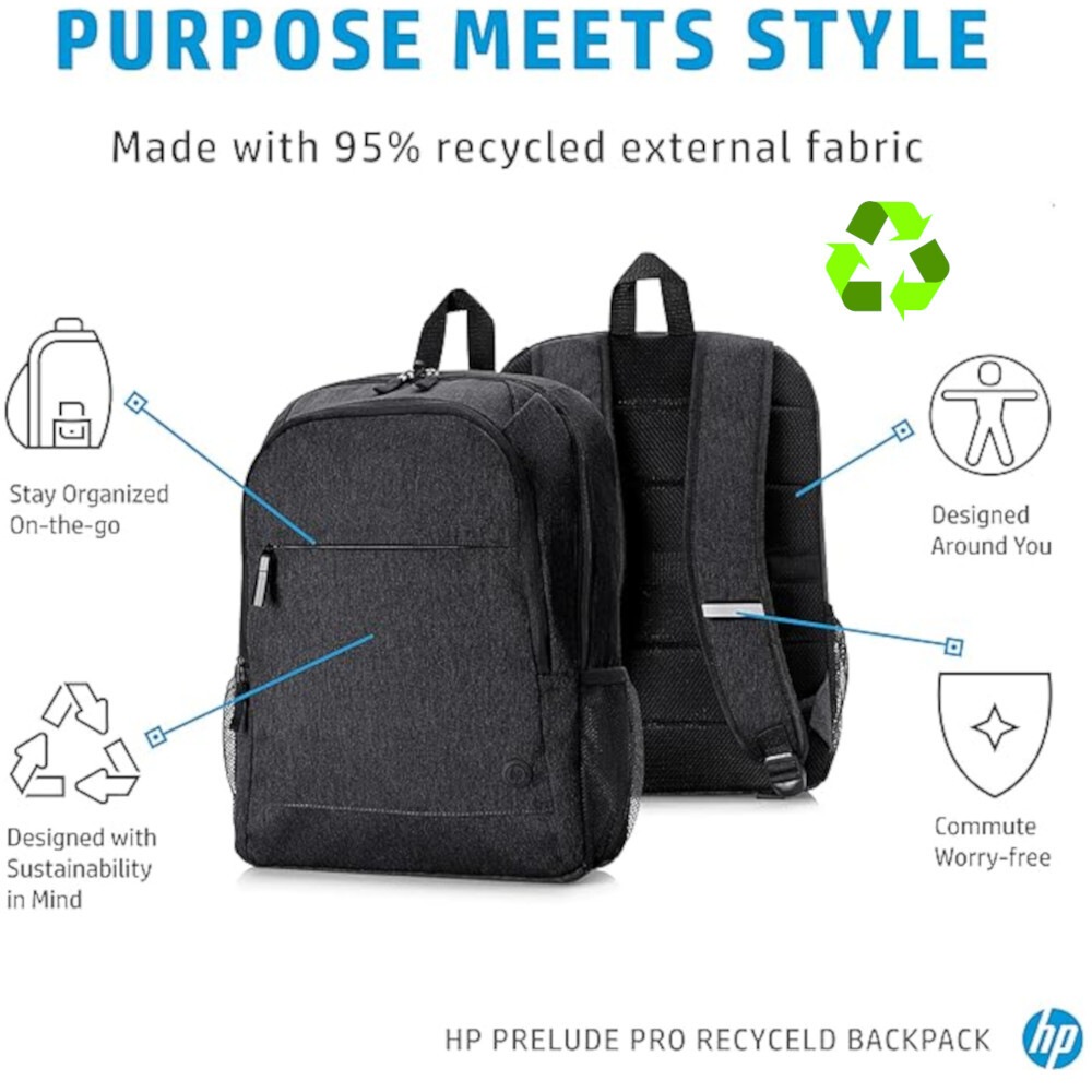 Buy Bulk of 2x HP Prelude Pro Recycled 15.6-inch Backpack, Black, water ...