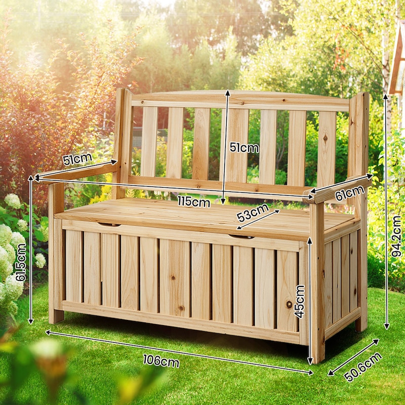 Buy Furb Patio Storage Bench Wooden Box Chest 2 3 Seat Outdoor