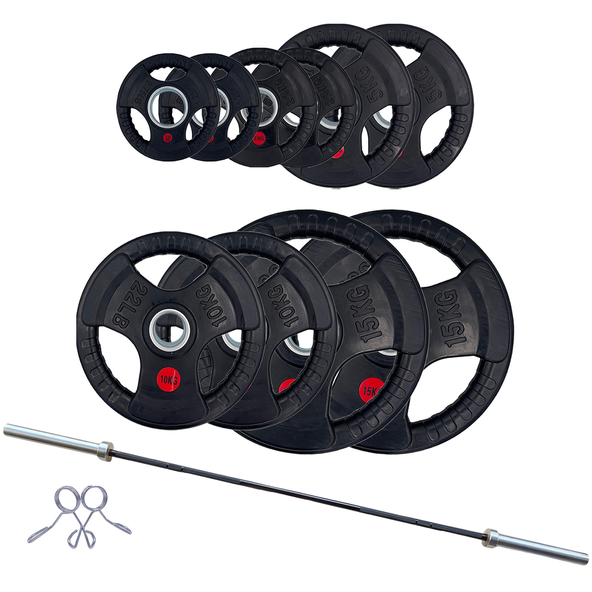 Buy 67.5kg Rubber Tri-Grip Weight Plates and 2.2m Olympic Bar Package ...