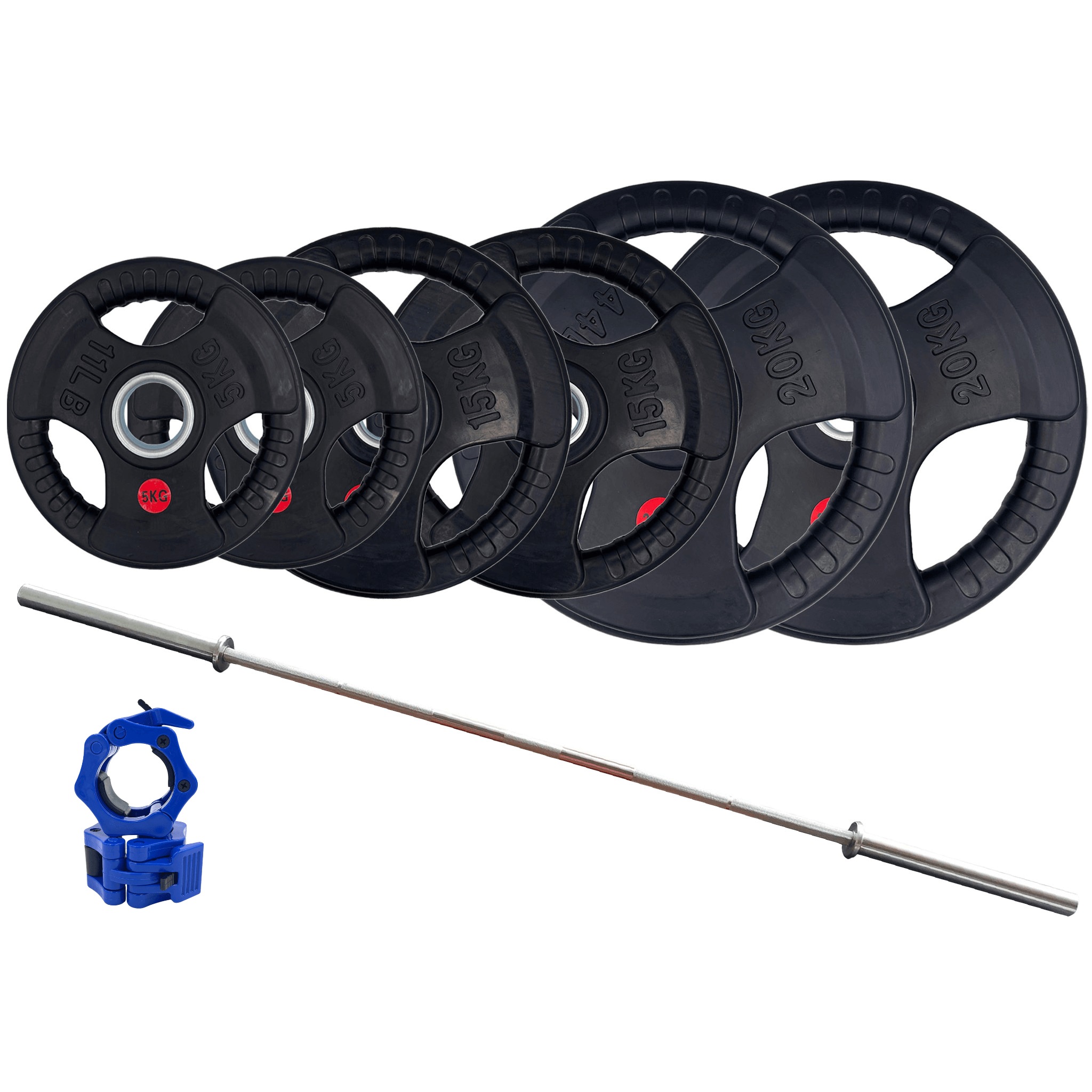 Buy 80kg Rubber Tri-Grip Weight Plates and 2.2m Powerlifting Bar 2000lb ...