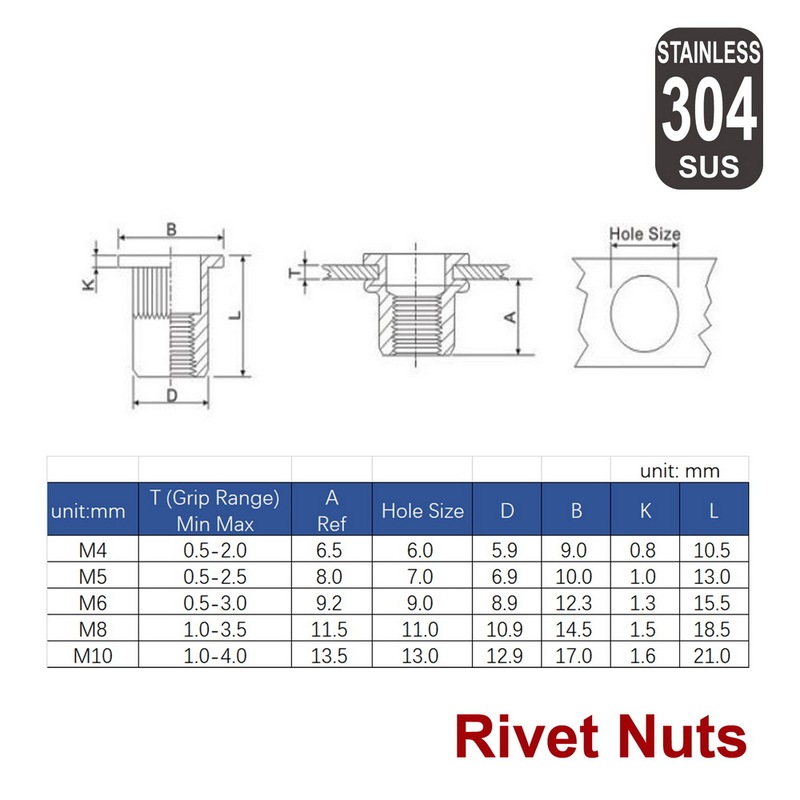Buy 10X M10 Rivet Nut Sus 304 Rivets Flange Blind Nutserts Stainless ...