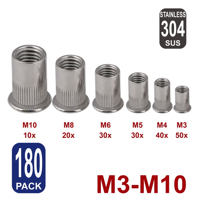 Buy M3 Rivet Nuts Metric Nutserts, 304 Stainless Steel 180pcs, Nut Bolt Flange Blind Head ...