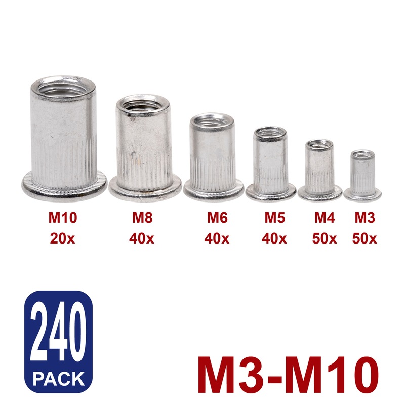 Buy Rivet Nuts Metric Nutserts, Aluminum 240pcs,Nut Bolt Flange Blind ...