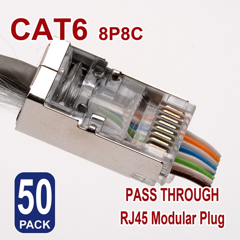 Buy Cat6 Passthrough RJ45 Ends Connectors Shield, Ethernet Cat5e Cat5 Cable Crimp Plugs Modular ...