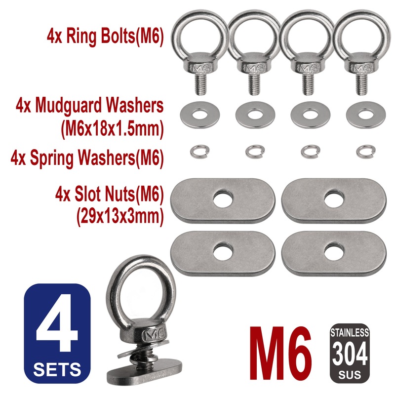 Buy Slot Channel Nuts 3mm, M6 Ring Eyebolt kit 16pcs,304 Stainless Steel,for Rhino Pioneer ...