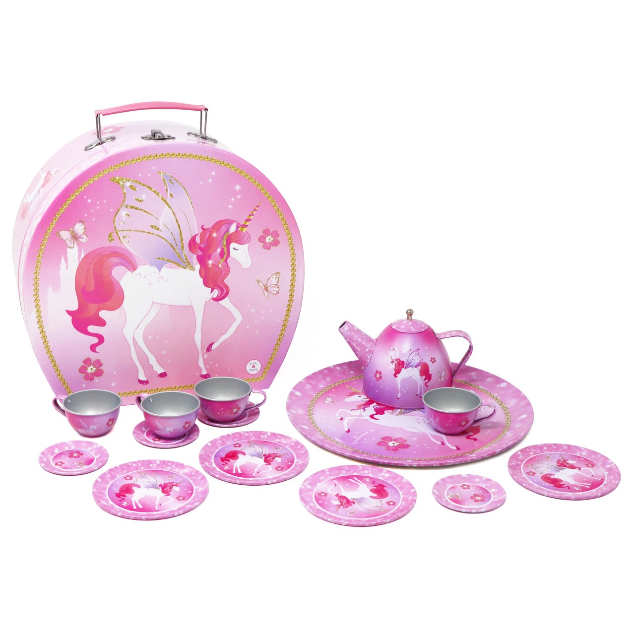 Buy Unicorn Princess 15 Piece Tin Tea Set in Carry Case - MyDeal Australia