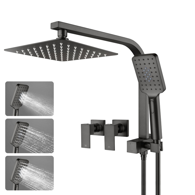 Buy 8" Square Shower Head Handheld Set Gooseneck Arm Diverter Taps Gun ...