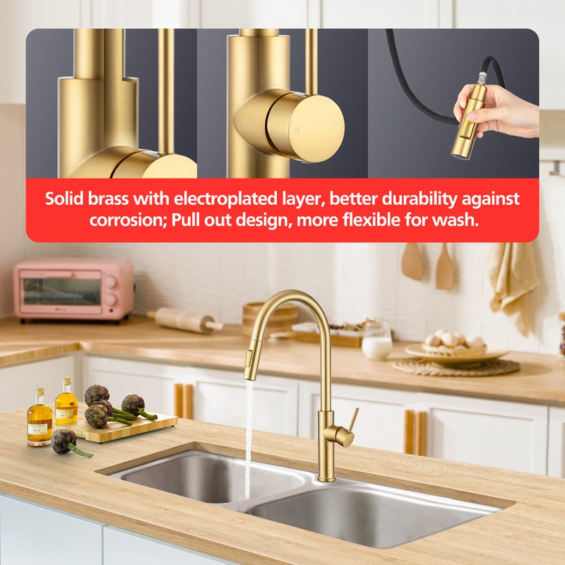 Buy Brushed Gold DR Brass Pull Out Kitchen Mixer Tap Laundry Sink ...