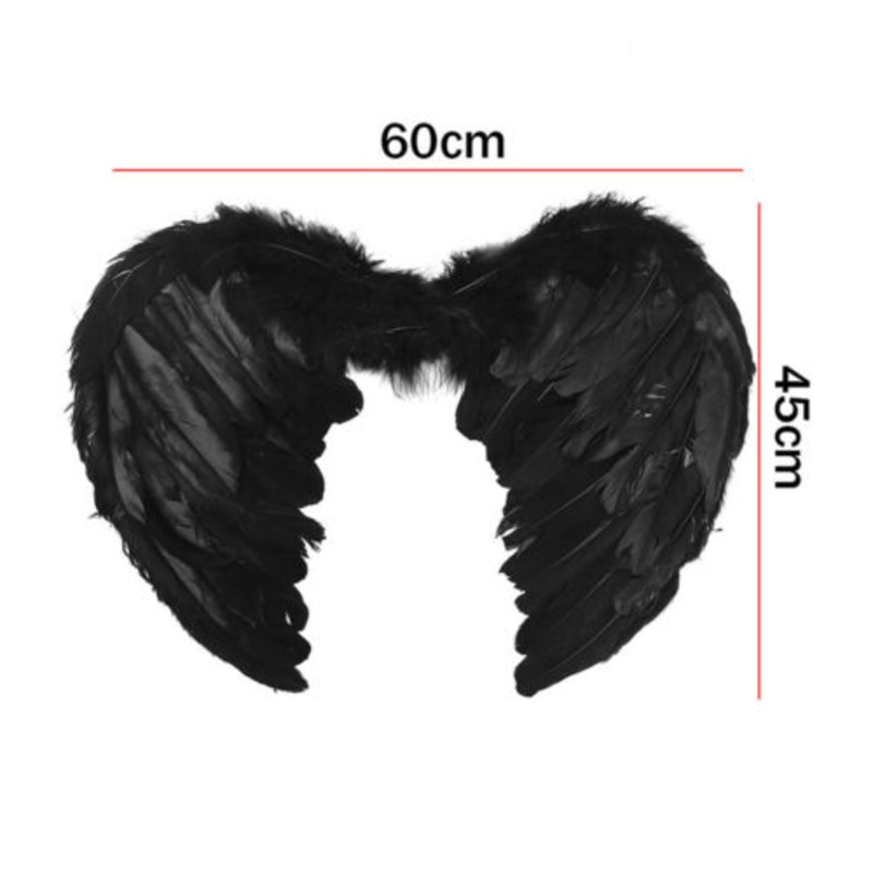 Buy Black 60cmx45cm Feather Angel Fairy Wings Adults Kids Fancy Dress ...