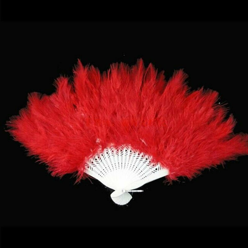 Buy Red Feather Fan Folding Hand Costume Wedding Showgirl Dance Fancy ...