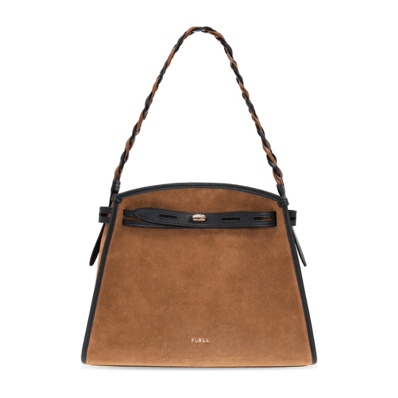 Buy Furla Margherita Suede Medium Shoulder Bag - Cognac + Nero - MyDeal ...