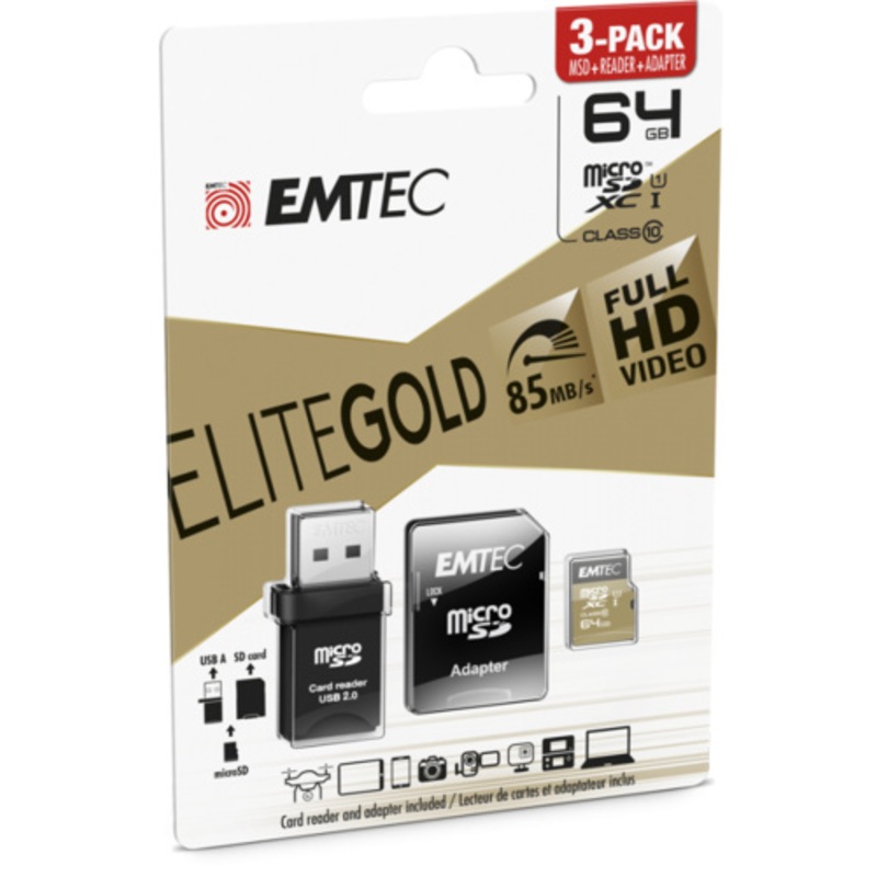 Buy Emtec MicroSD Card SDXC UHS-I Memory Card 64GB Class 10 With SD ...