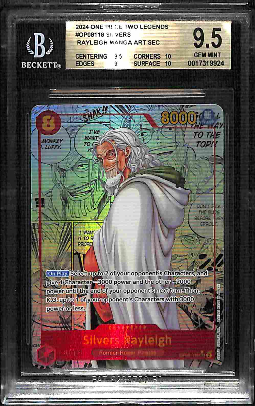 Buy BGS 9.5 Silvers Rayleigh Manga Art SEC OP08-118 - 2024 One Piece Card Game Two Legends #9924 ...
