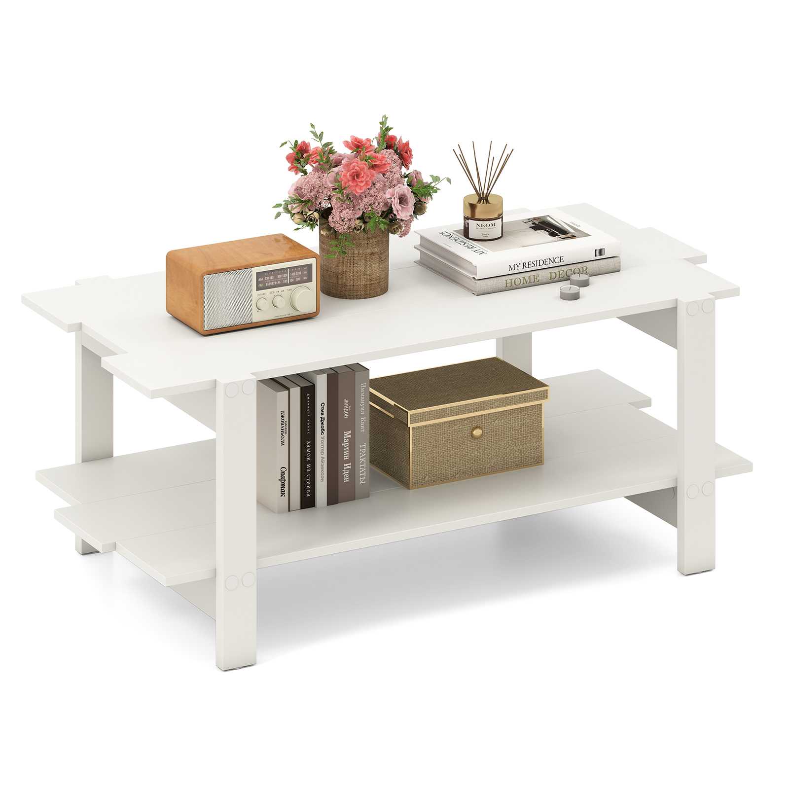 Buy Giantex 2-Tier Coffee Table Slatted Wood Center Table w/Storage ...
