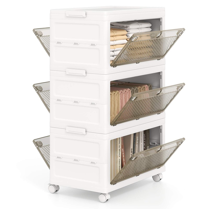 Buy Giantex 3-Tier Stackable Storage Boxes w/Wheels For Bedroom Living ...