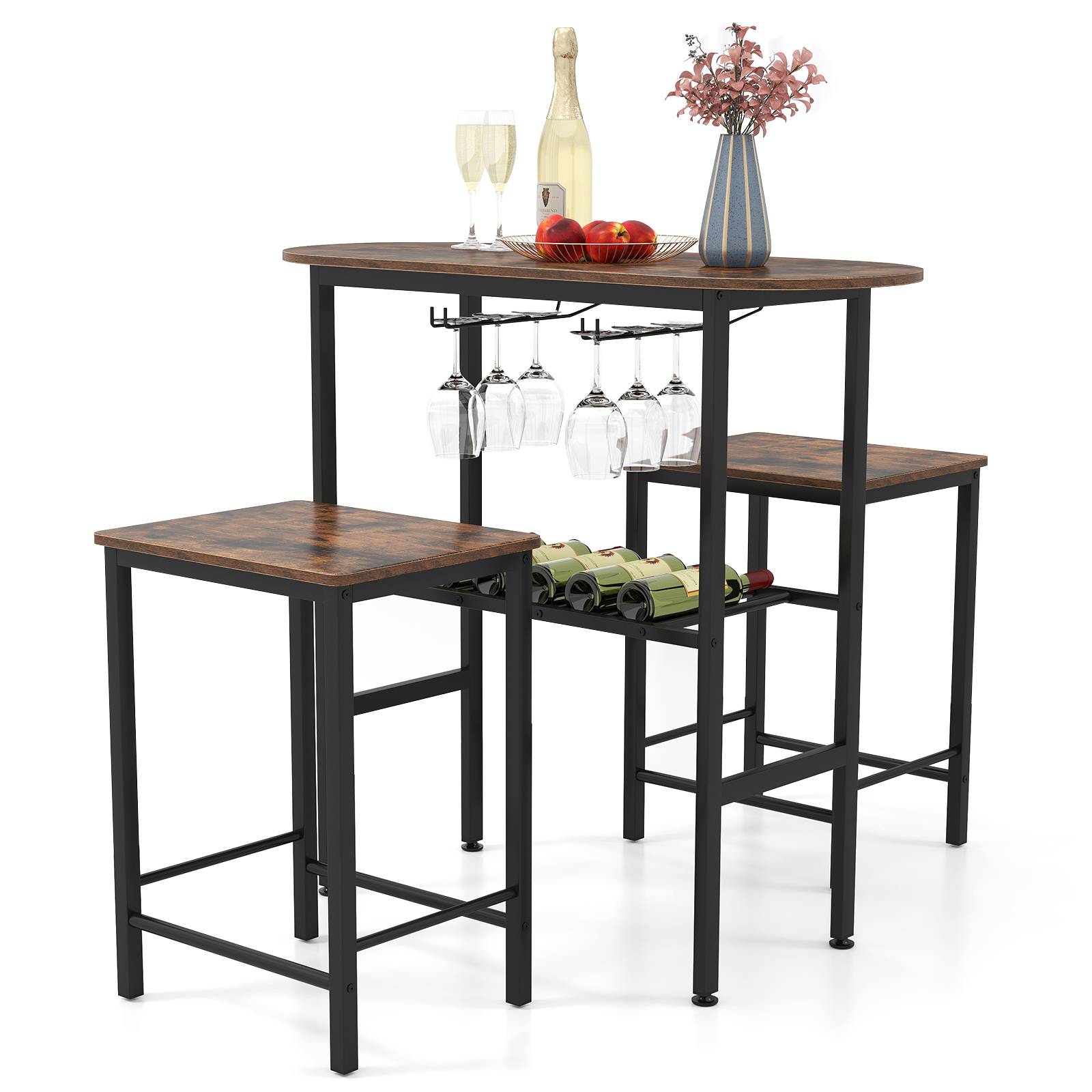 Buy Giantex 3PCS Dining Table Set Counter Height Oval Table & 2 Stools ...