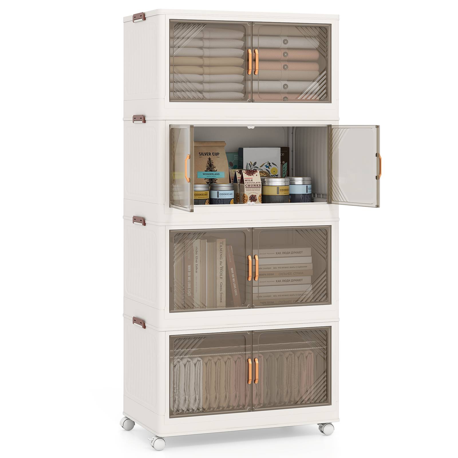 Buy Giantex 4-Tier Stackable Storage Bins 284L Foldable Plastic Box ...