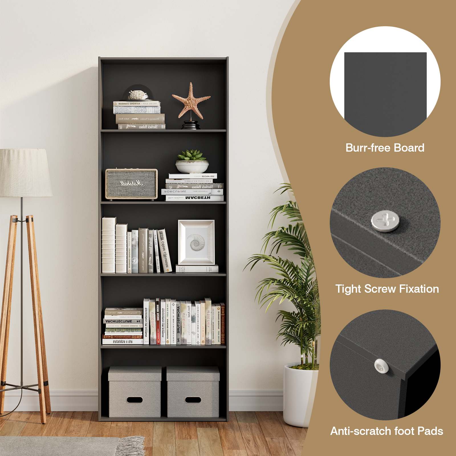 Buy Giantex 5-Shelf Storage Bookcase Modern Display Cabinet Furniture ...