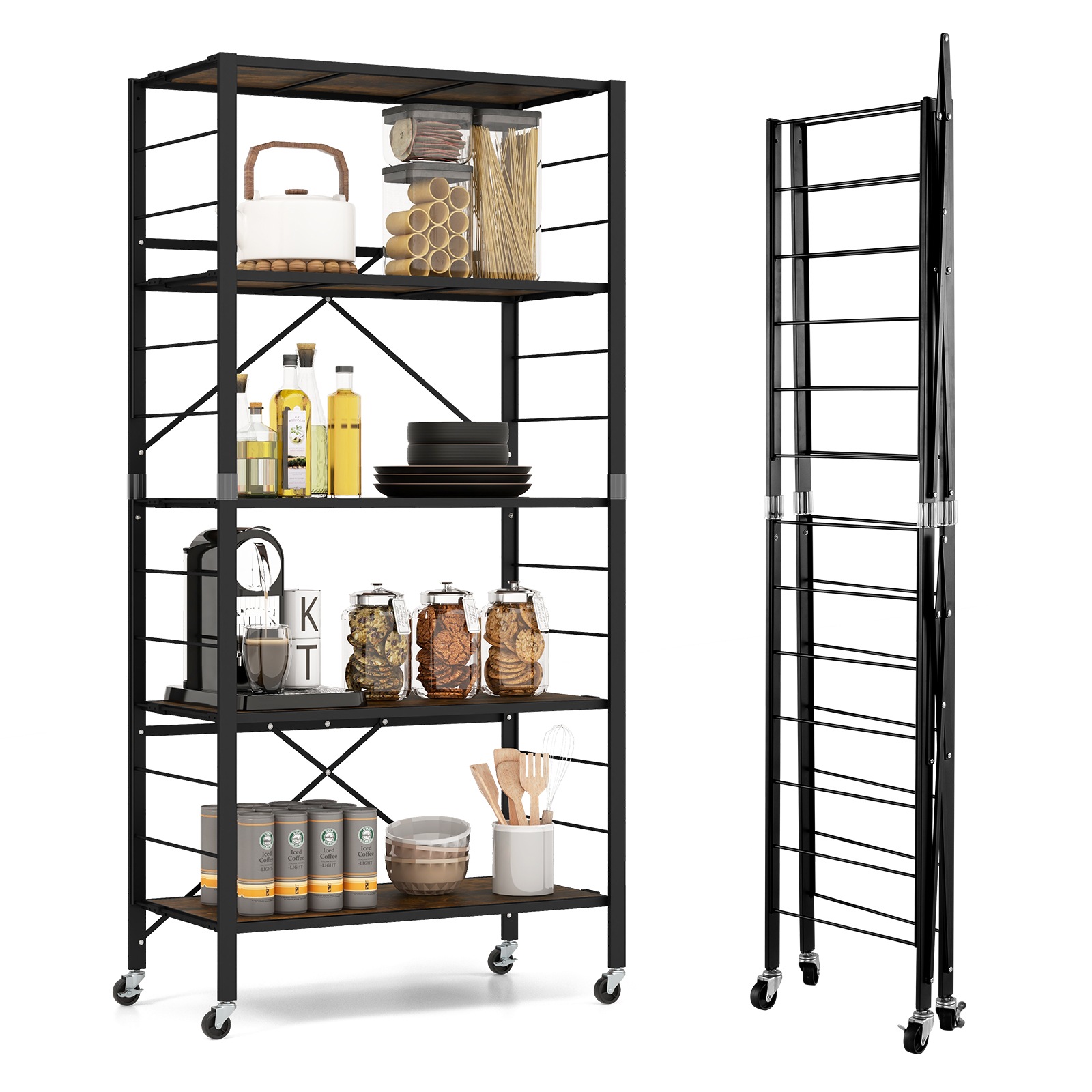 Buy Giantex 5-Tier Foldable Shelving Unit Mobile Display Shelves ...