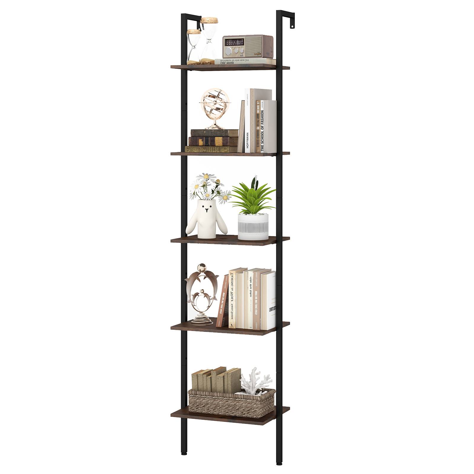 Buy Giantex 5-Tier Wall Mount Ladder Bookcase Bookshelf w/Rattan ...