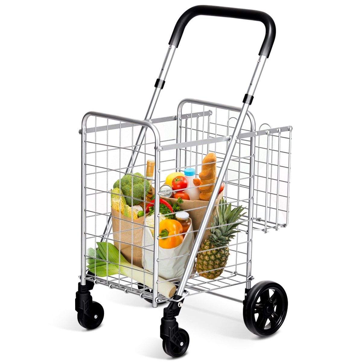 Buy Giantex 58L Foldable Shopping Cart Height Adjustable Trolley Double ...