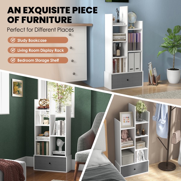 Buy Giantex 7-Tier Bookshelf Open-Back w/Bottom Drawer 12 Compartments ...