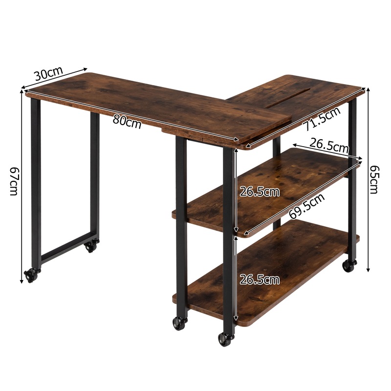 Buy Giantex Mobile L-Shaped Side Table 360° Rotating Corner Desk w/2 ...