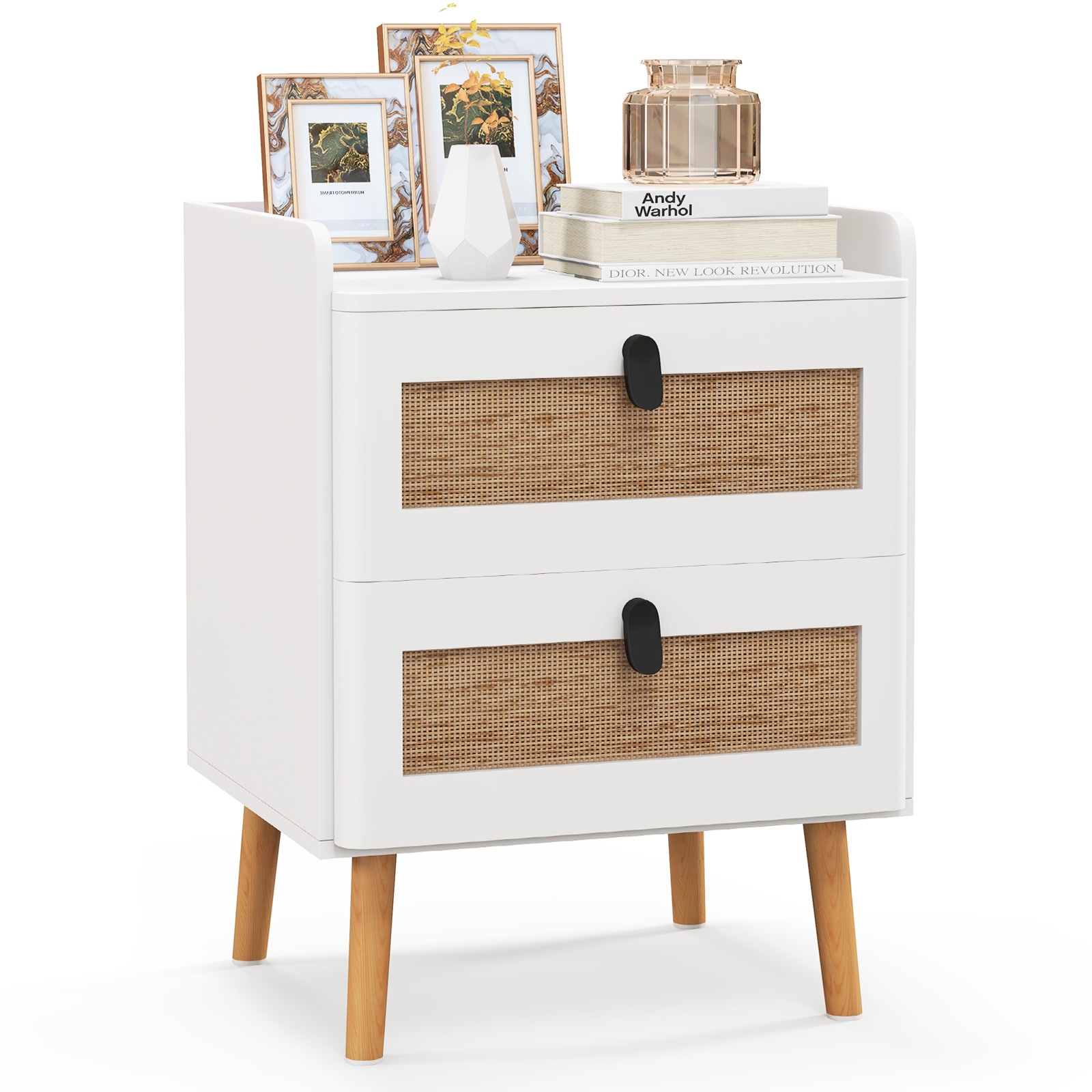 Buy Giantex Modern Bedside Table 2 Chest of Drawers Boho Accent Table ...