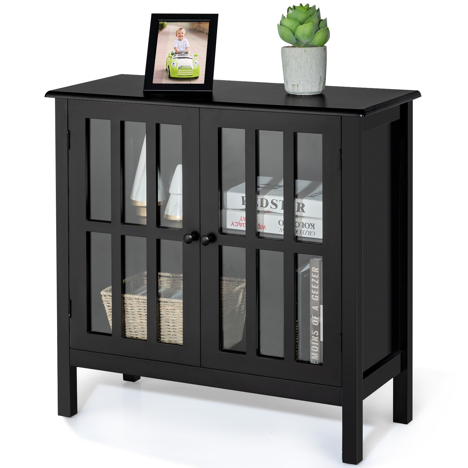 Buy Giantex Storage Cabinet Console Table w/2 Glass Doors & Solid Wood ...