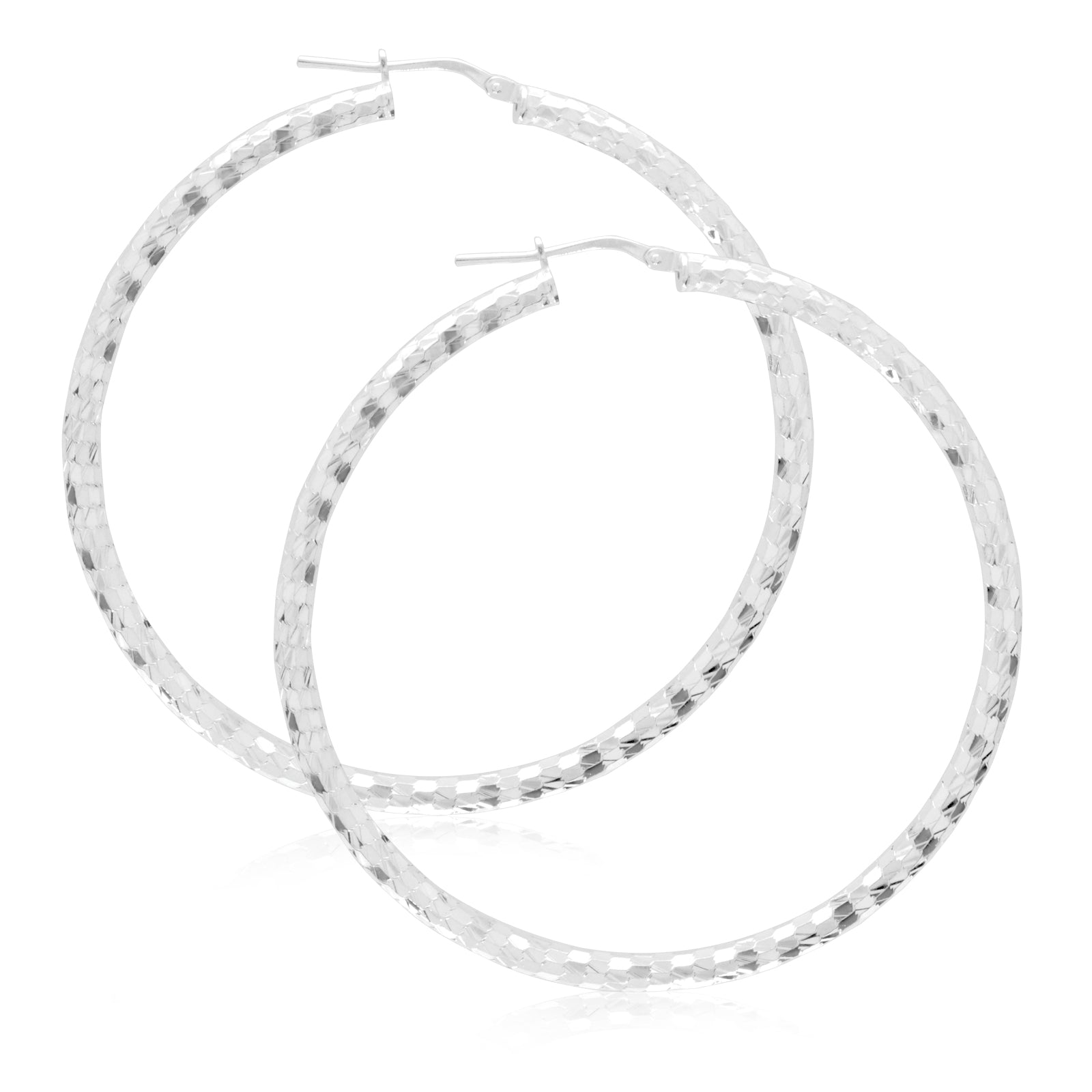 Buy Sterling Silver 50mm Patterned Hoop Earrings - MyDeal Australia
