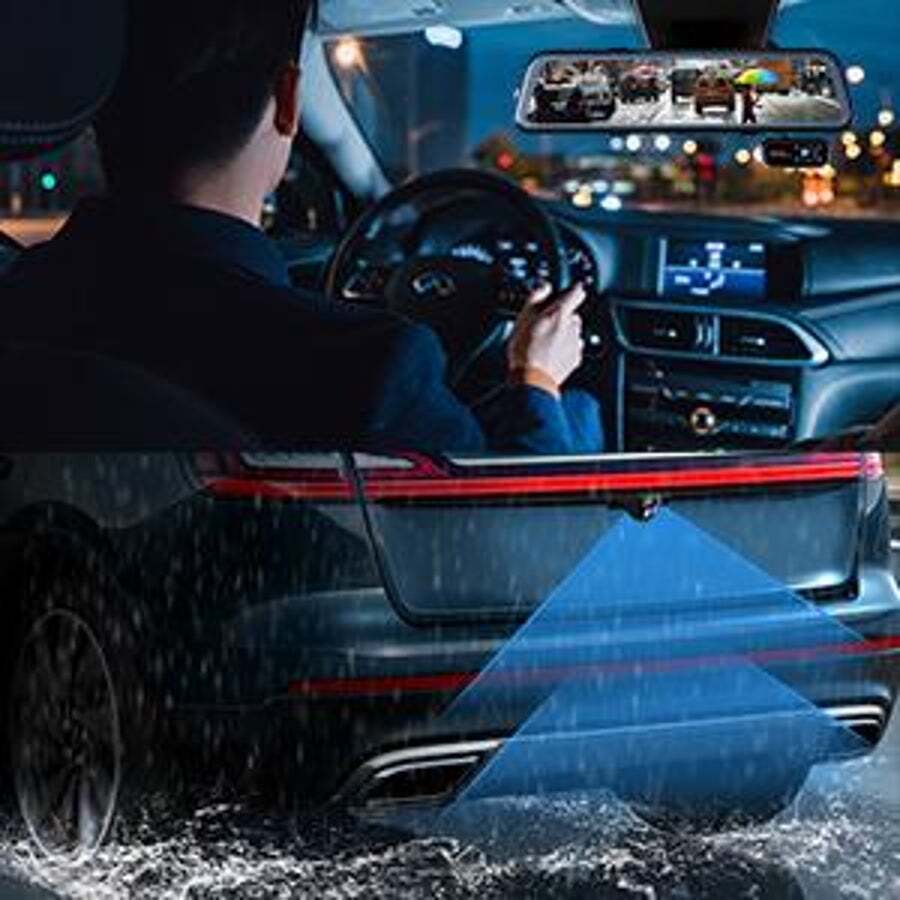 Buy PRUVEEO 12'' Triple Mirror Dash Cam, Front inside and Rear 3 ...