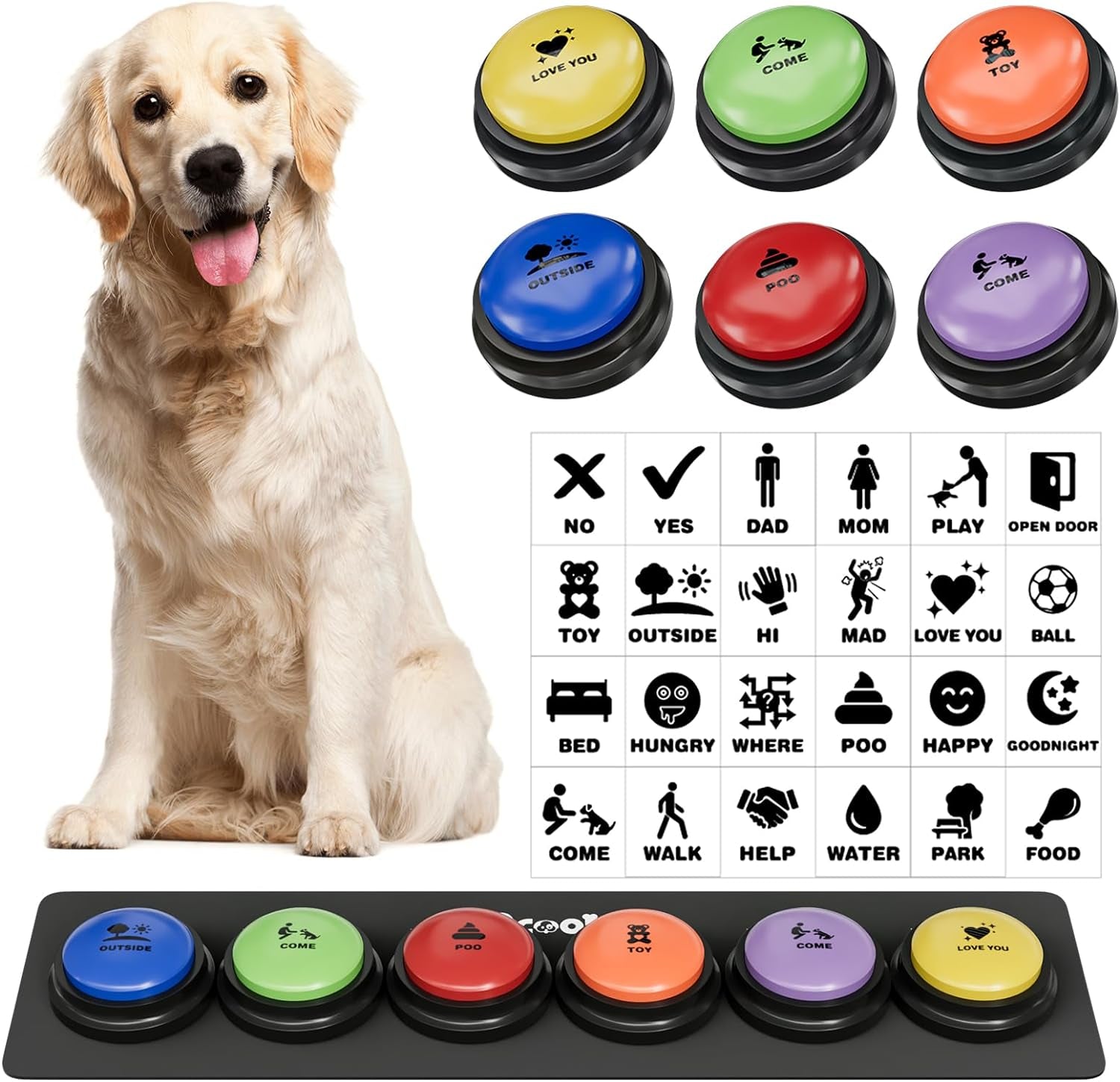 Buy Dog Buttons for Communication, 6 Pcs Dog Talking Button Set, 30S ...