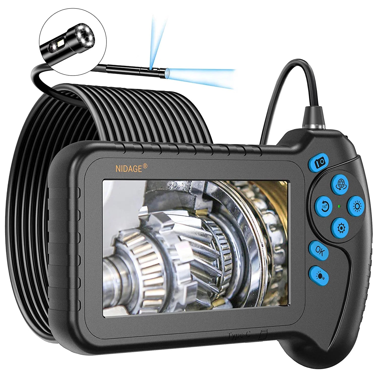 Buy Dual Lens Endoscope with 5'' IPS Screen NIDAGE 1080P Inspection ...