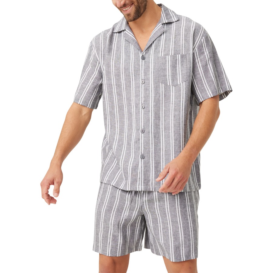 Buy Allgood Men's Linen Blend Striped Pyjama Set - Iron - MyDeal Australia