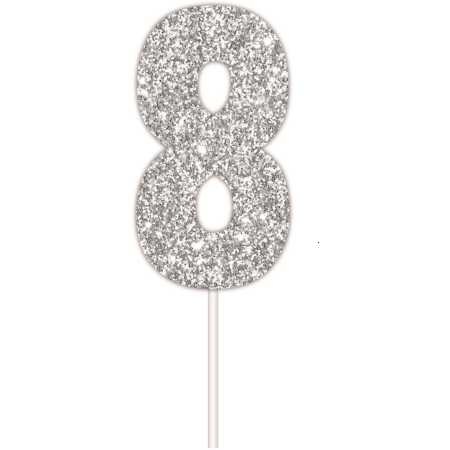 Buy Artwrap Number 8 Glitter Cake Topper - Silver - MyDeal Australia