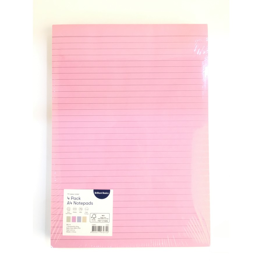 Buy Brilliant Basics A4 Notepad 200 Sheet - Multi - MyDeal Australia