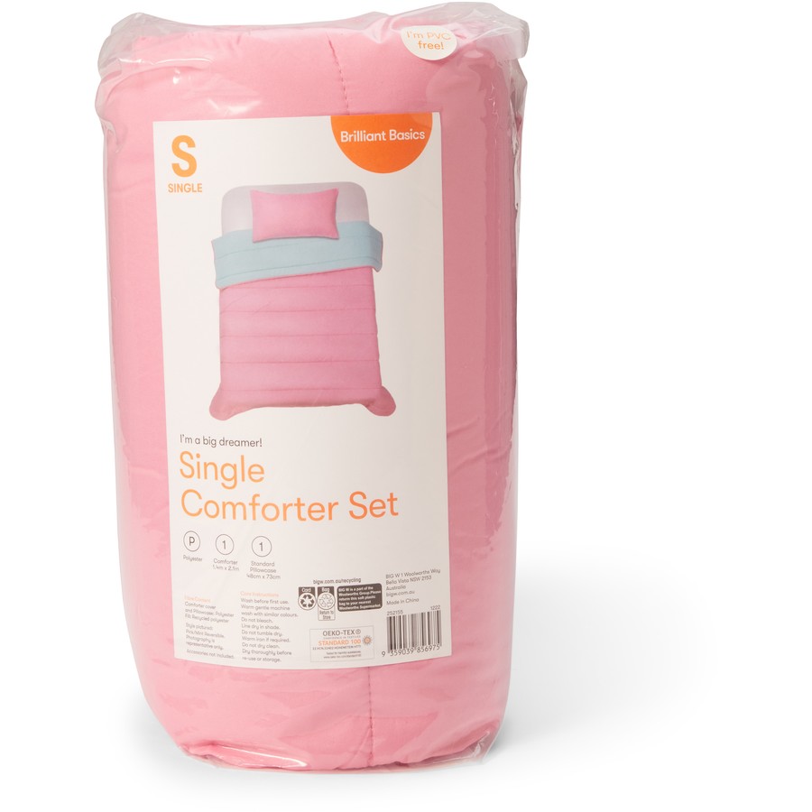 Buy Brilliant Basics Essential Single Bed Comforter Set - Pink/Mint ...