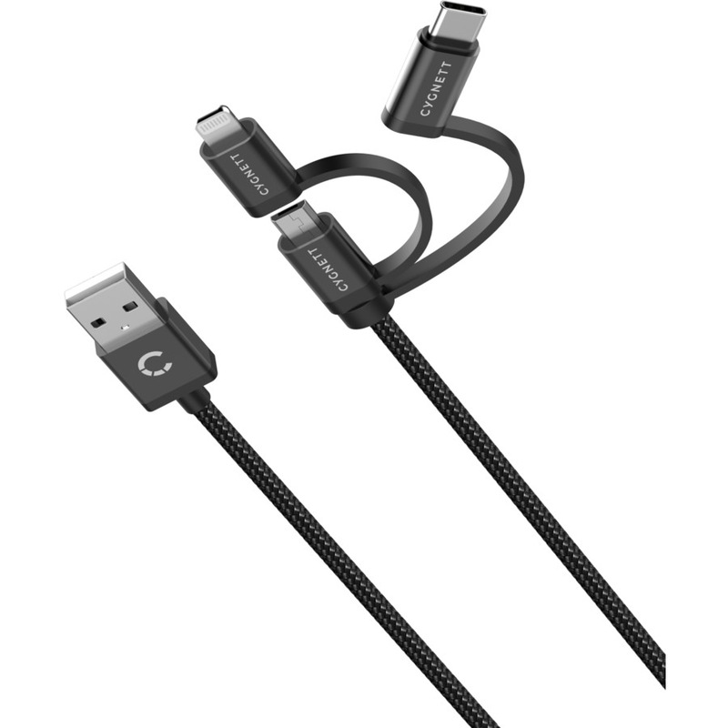 Buy Cygnett Charge & Connect 3-in-1 Cable 1m - Black - MyDeal