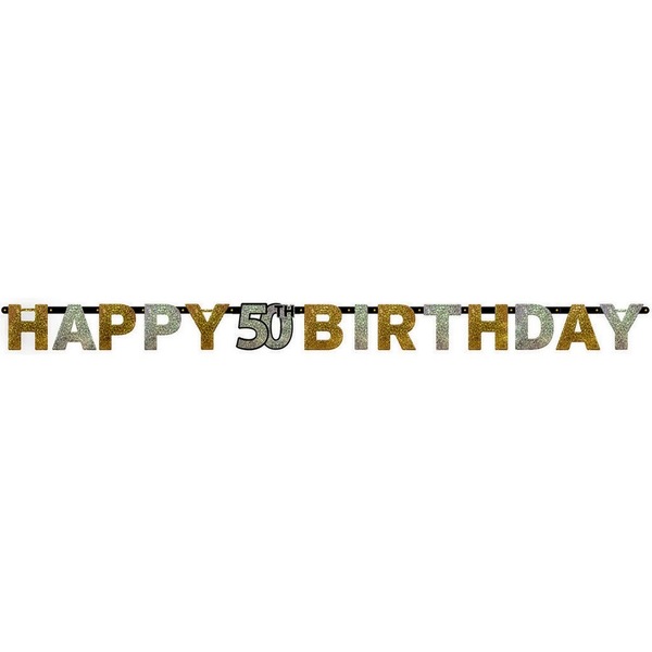 Buy Happy 50th Birthday Letter Banner - Gold/Silver - MyDeal Australia