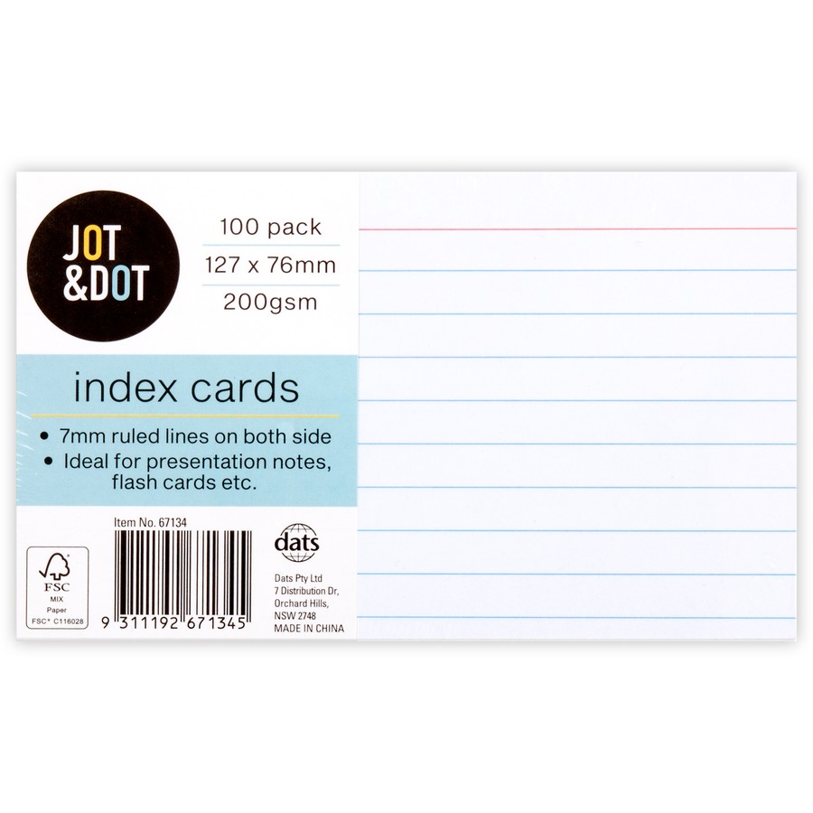 Buy Jot & Dot Index Cards 12.7x7.6cm 100 Pack - White - MyDeal Australia