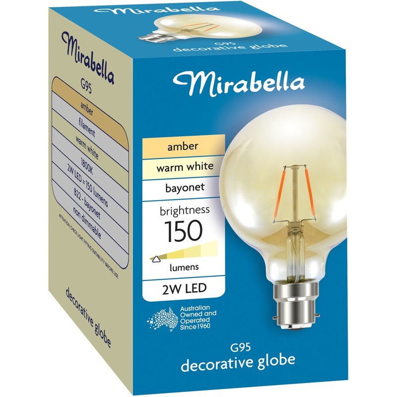 Buy Mirabella LED BC G95 Filament 2W Amber Warm White Globe - MyDeal