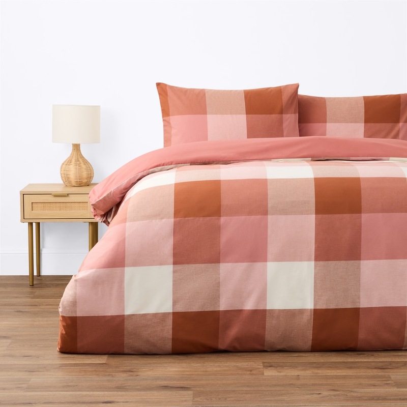 Buy Openook Cotton Check Quilt Cover Set - Sunset - MyDeal