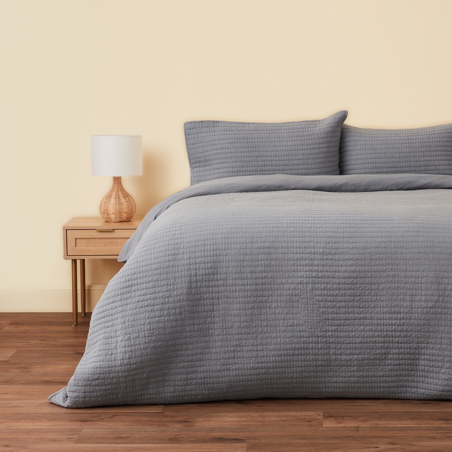 Buy Openook Roberta Stonewashed Quilt Cover Set - Grey - MyDeal Australia