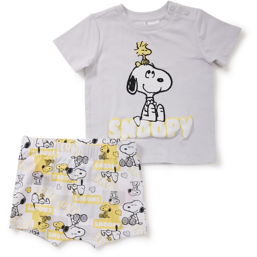 Buy Peanuts Baby Snoopy Print Pyjama Set - Yellow & Grey - MyDeal Australia