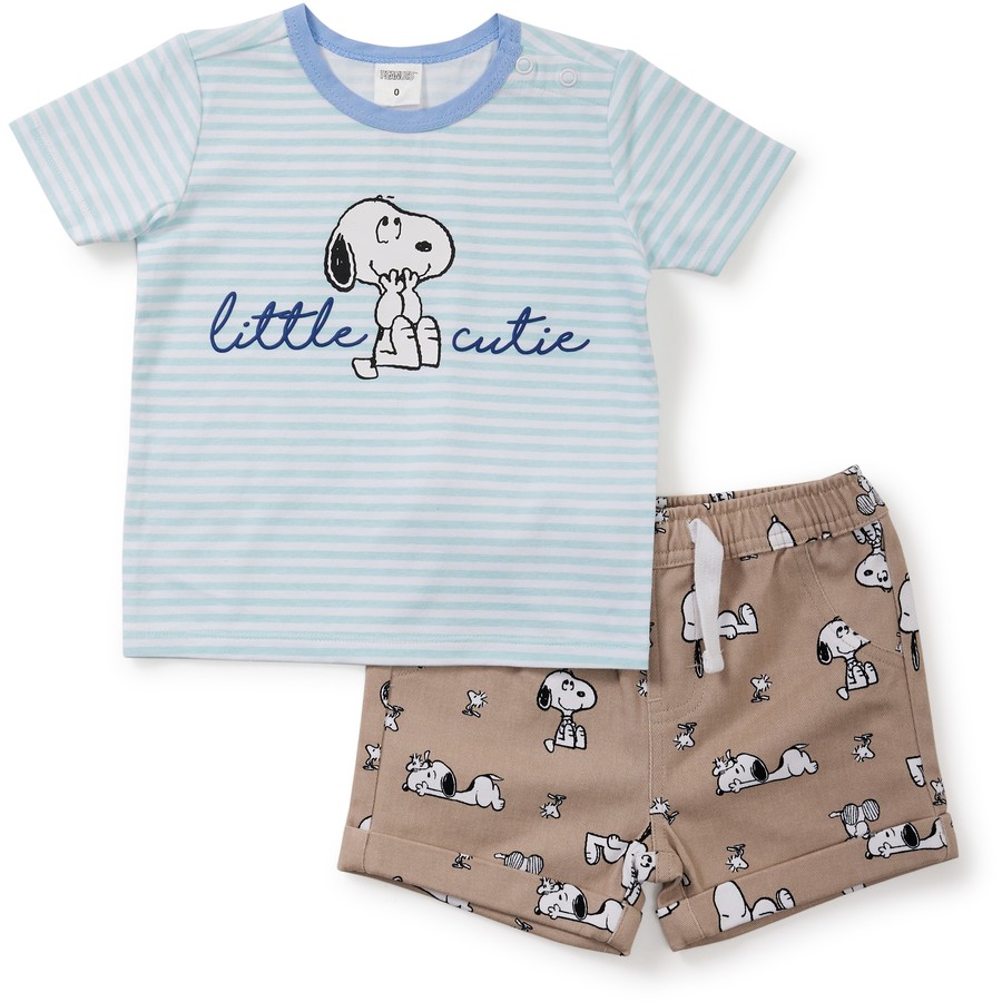 Buy Peanuts Baby Snoopy Striped Tee & Short Set - Blue & Brown - MyDeal ...