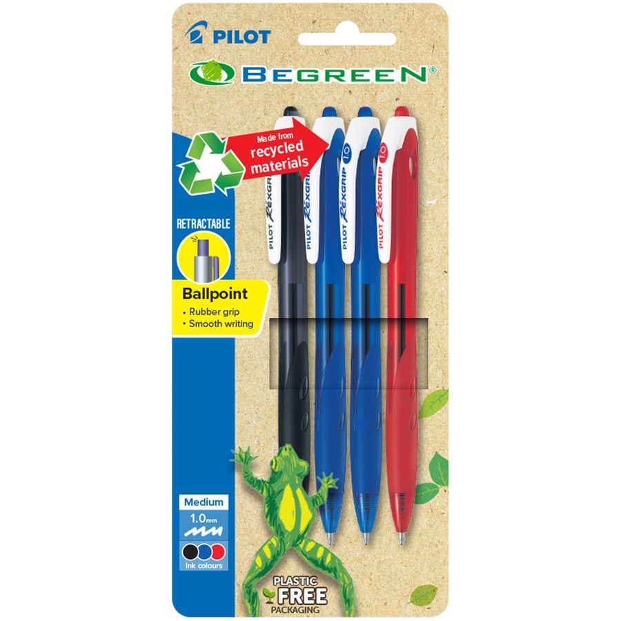 Buy Pilot Rexgrip Ballpoint BegreeN Recycled Pens 4 Pack - MyDeal Australia