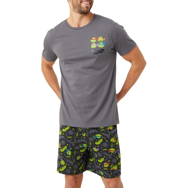 Buy Teenage Mutant Ninja Turtles Men's Print Pyjama Set - Grey & Green ...